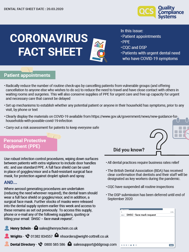 Coronavirus Fact Sheet - Dentists (Last Update 20 Mar 20) | QCS