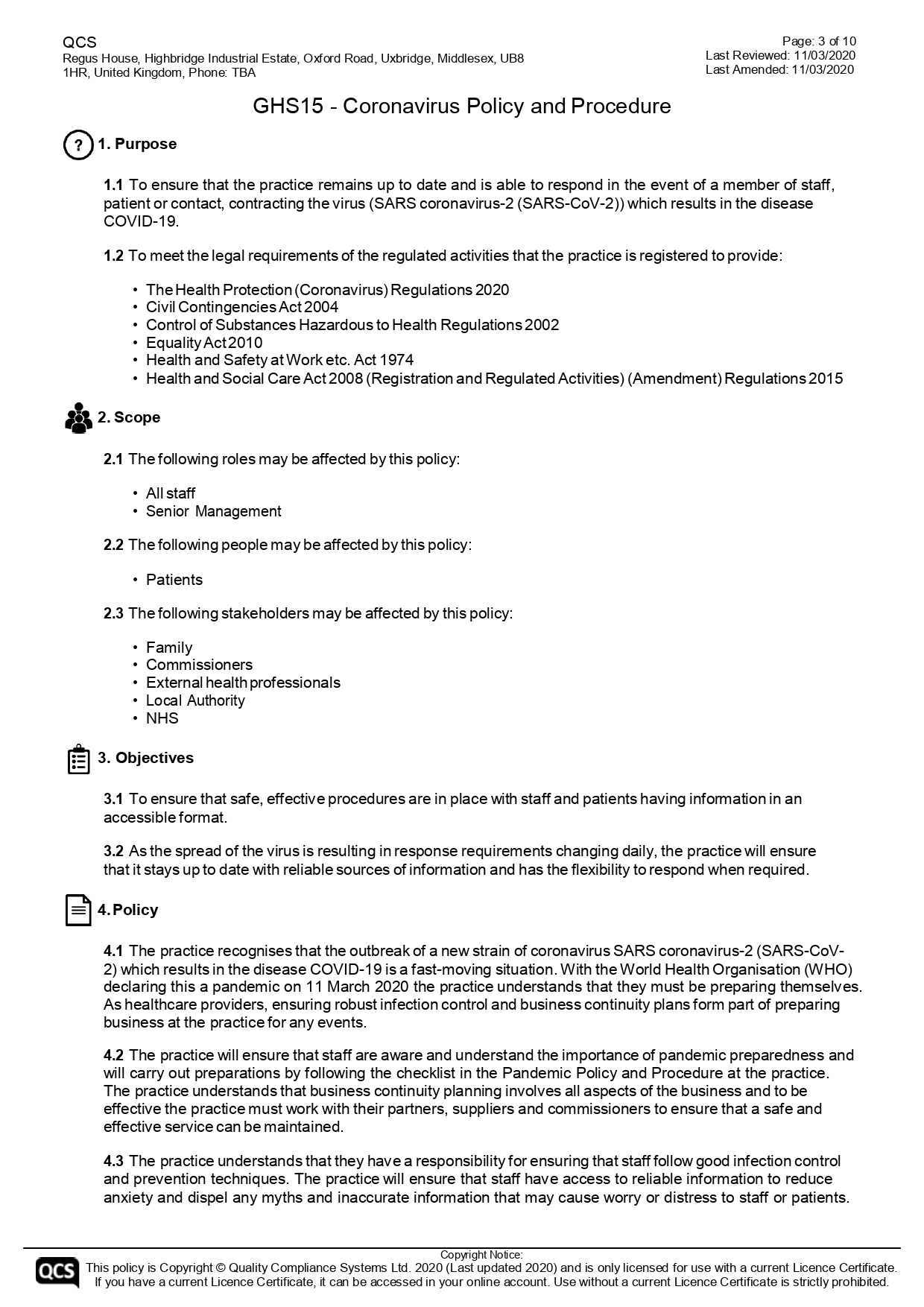 Free Coronavirus Policy and Procedure for GPs (version 1) | QCS