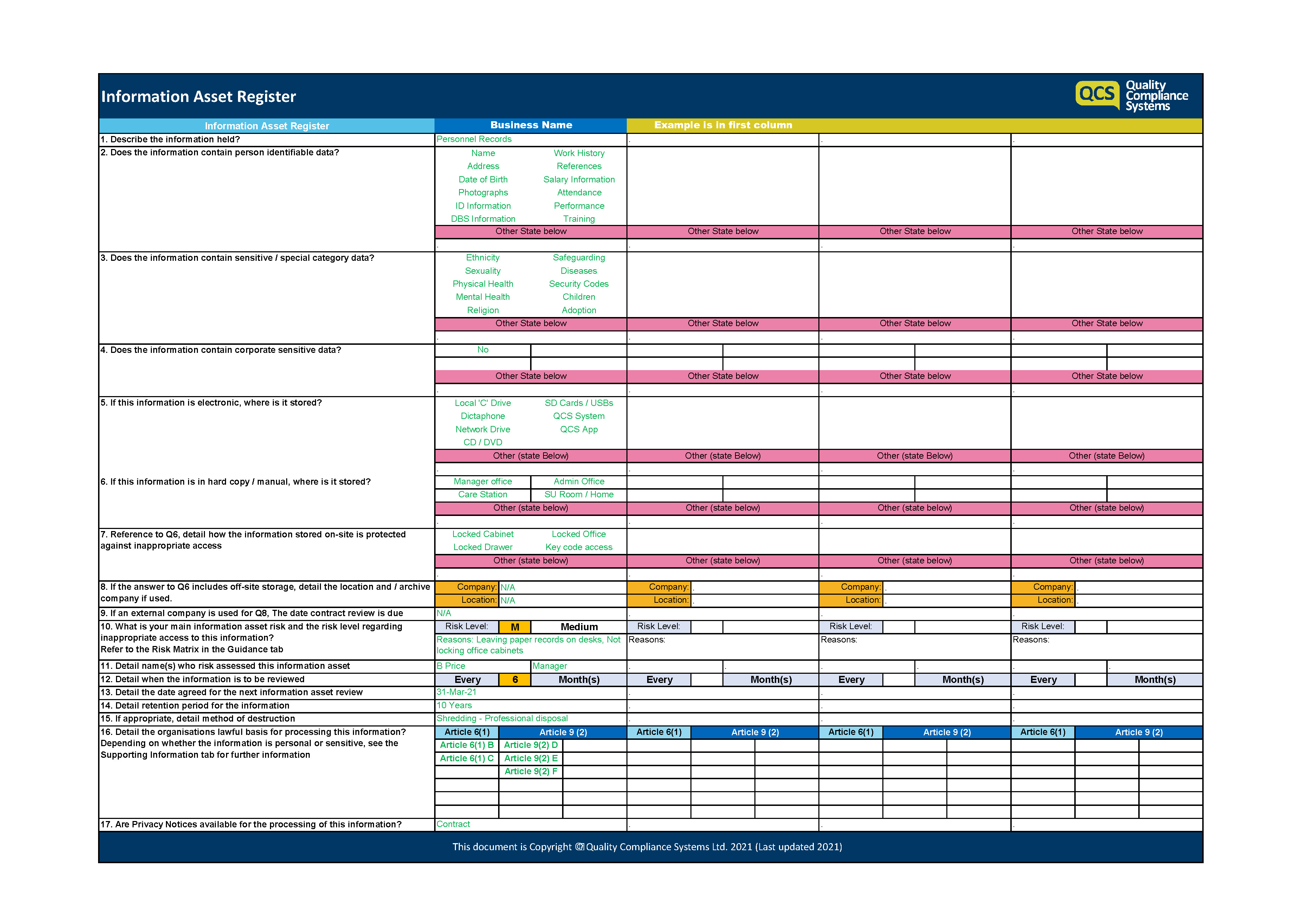 Information Asset Register QCS